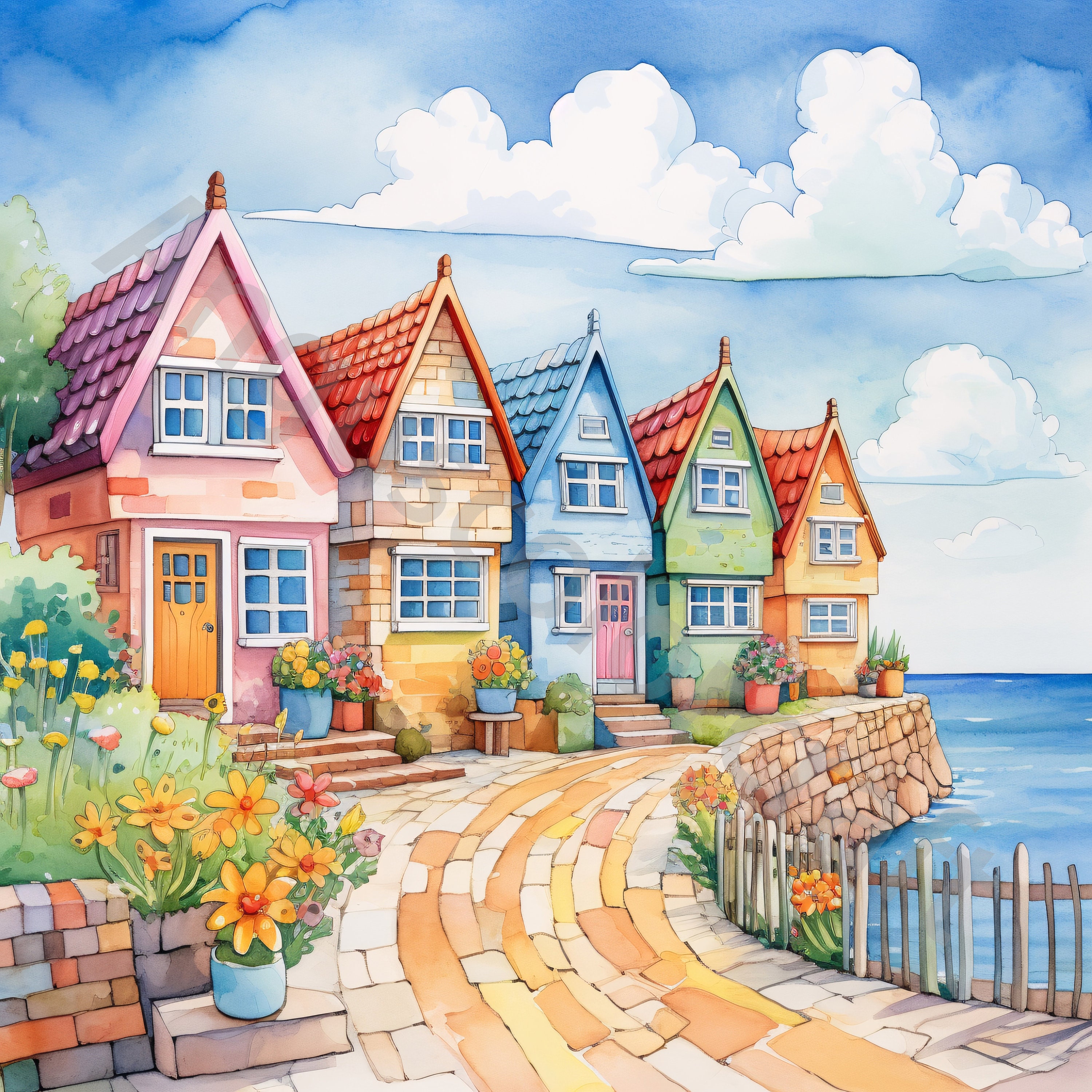Whimsical Seaside Rainbow Cottages Clip Art Bundle 12 High Res ...