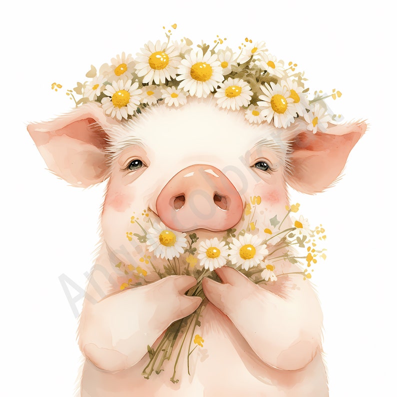 18 Cute Watercolor Pig Clipart Sublimation Design Wildflowers Pig Shirt ...