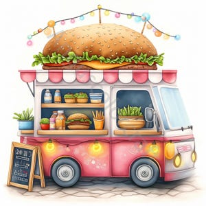 12 Hamburger Truck Clip Art, Watercolor Clipart JPG, Junk Journaling ...