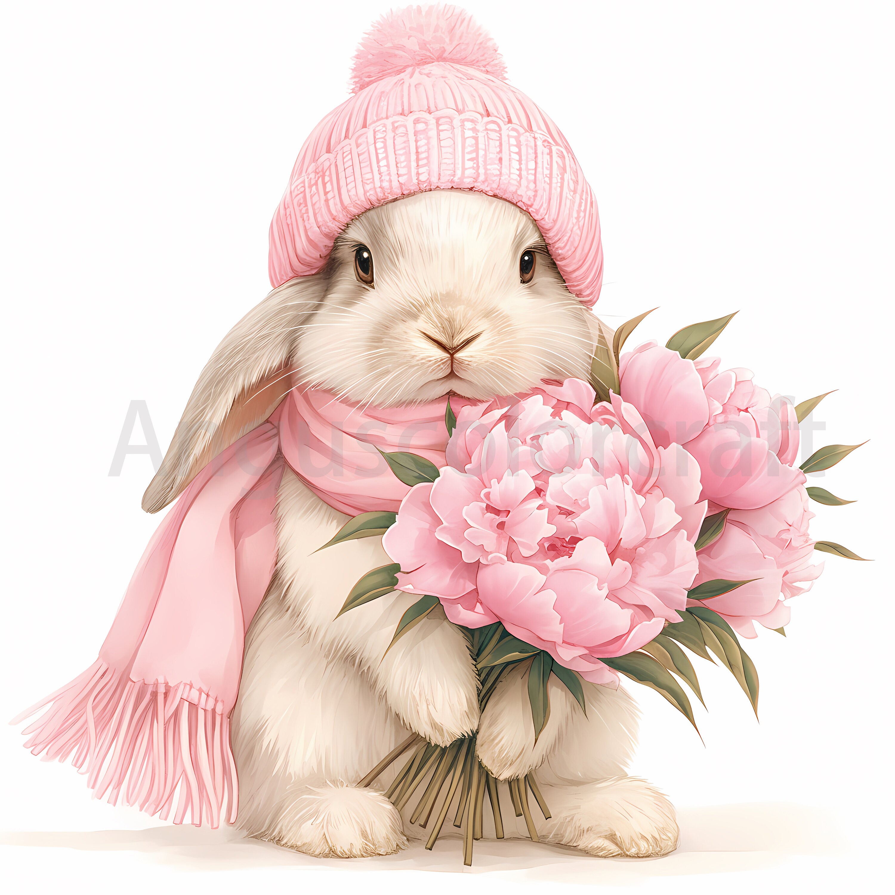 Cute Floral Bunny Clipart, Printable Watercolor Clipart, 12 High ...
