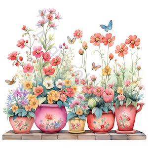 15 Cute Whimsical Flower Clipart, Row of Flowers Clipart, High Res JPG ...