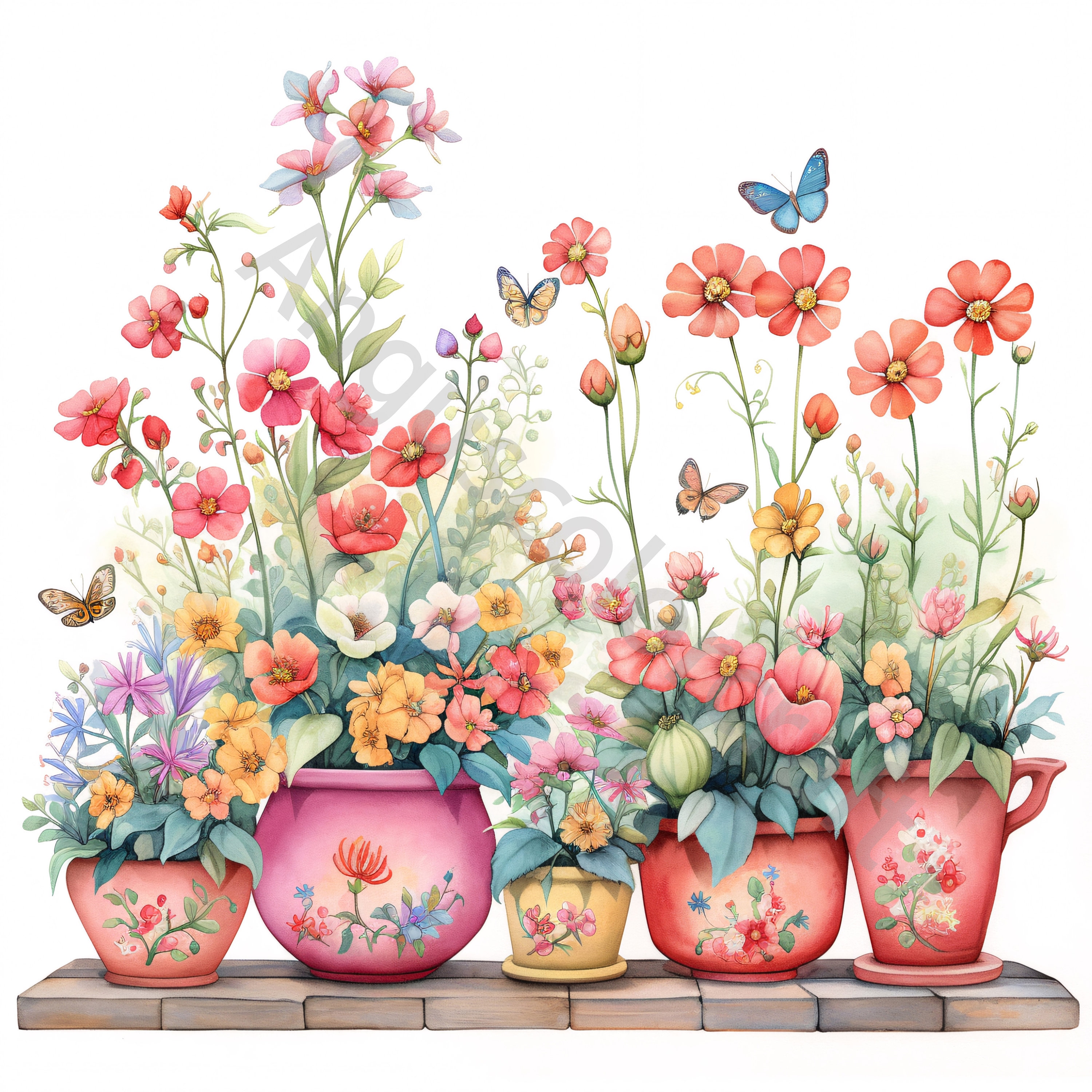 15 Cute Whimsical Flower Clipart, Row of Flowers Clipart, High Res JPG ...