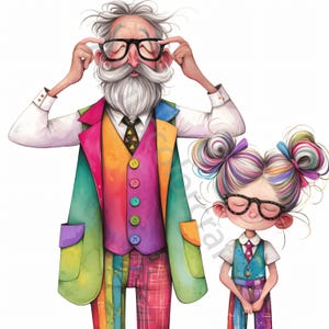 10 Quirky Dad and Kid Clip Art, Watercolor JPG, Junk Journal, Scrapbook ...