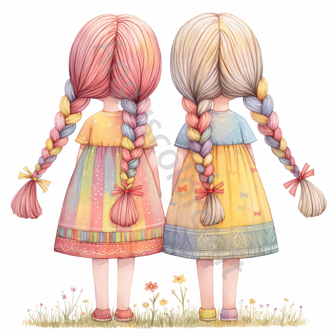 Best Friends Little Girls Clip Art Kit 13 High Res Watercolor Jpgs for ...
