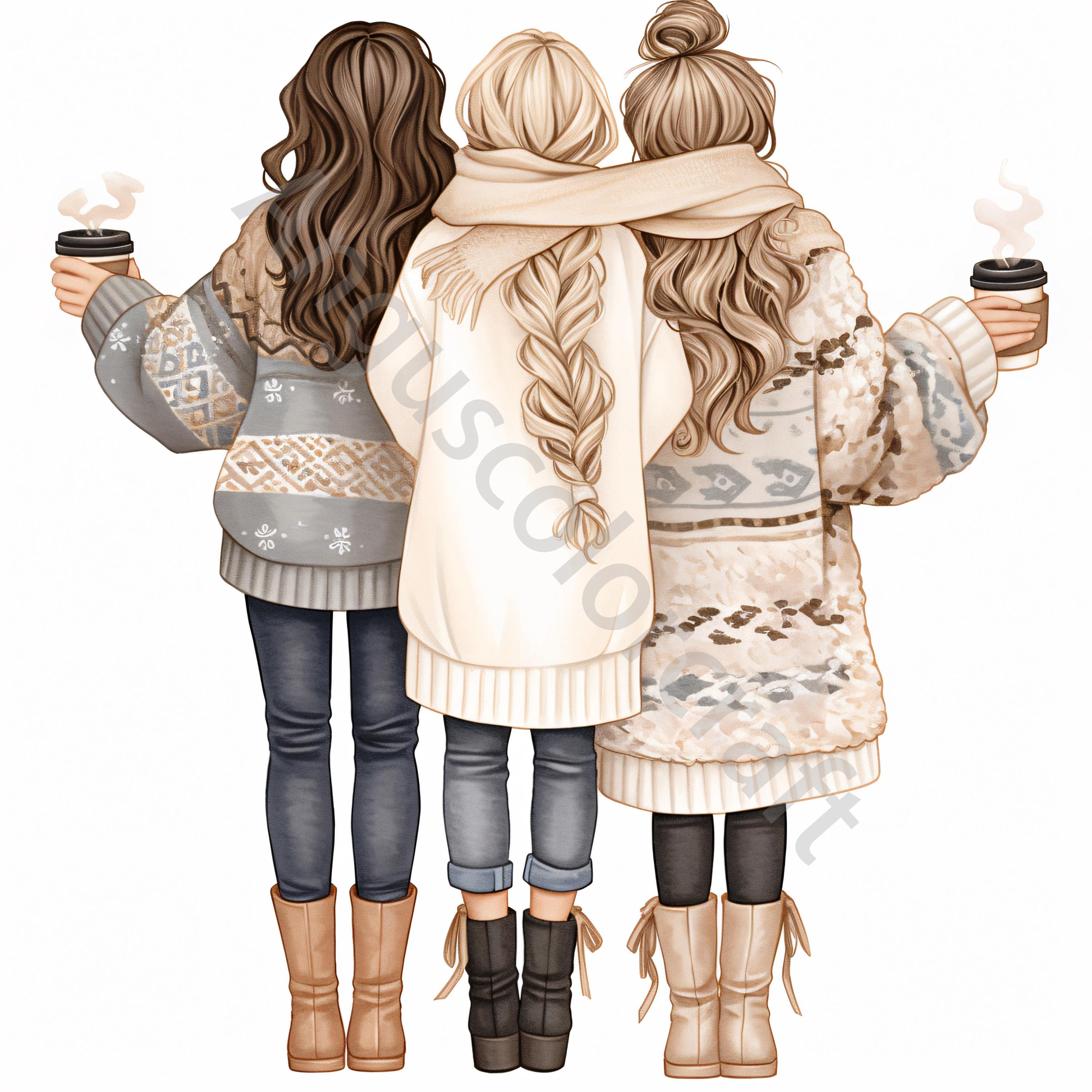 Friends in Winter Clipart, 10JPG, Digital Download, Women Friend ...