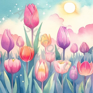 Tulip Garden Clip Art Bundle 10 High Res Watercolor Flowers Clipart ...