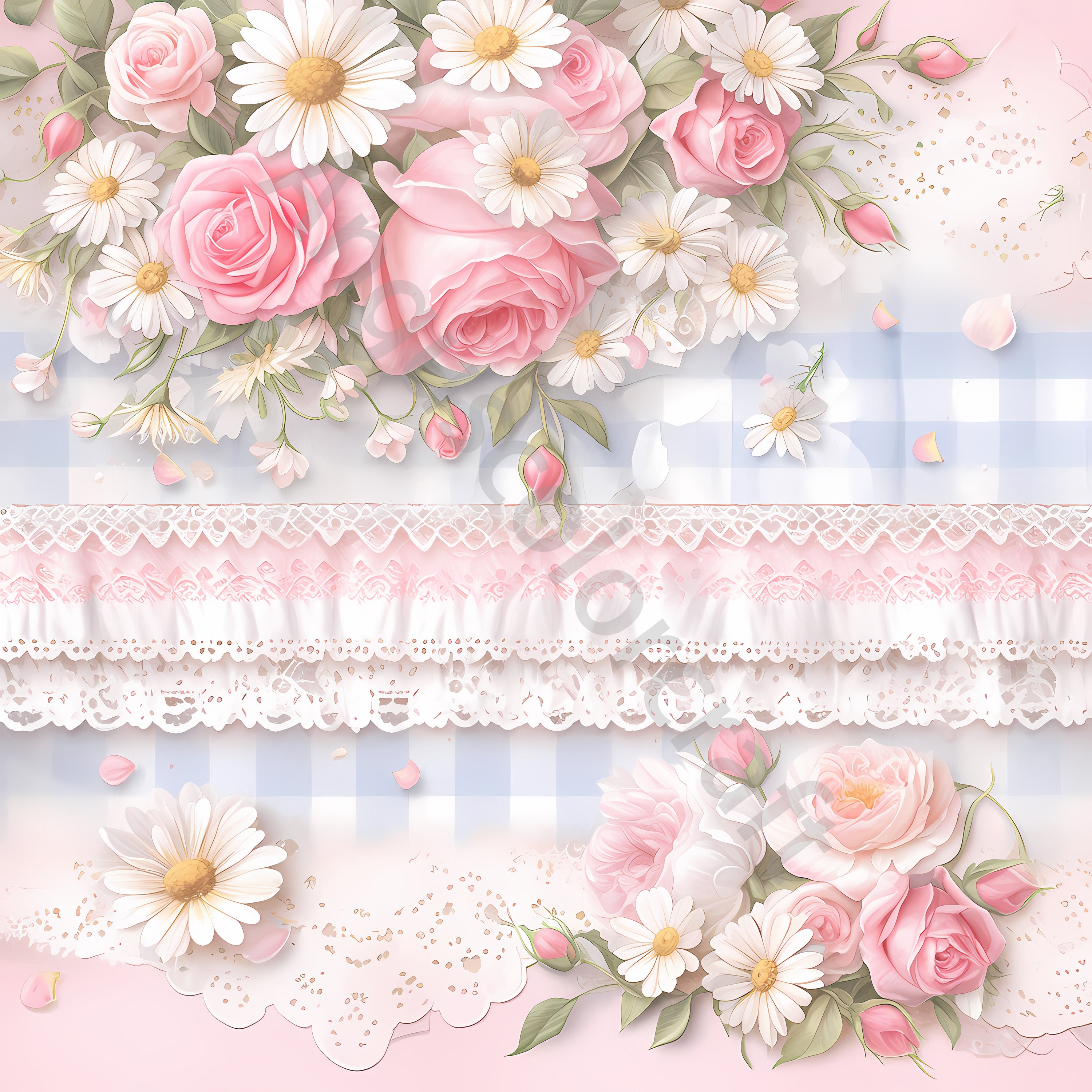 12 Pink Calico Paper Clip Art Bundle Watercolor Clipart JPG, Junk ...