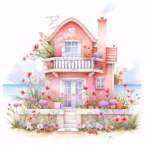 10 JPG Whimsical Seascape Cottage Images Digital Art Printable Kit ...