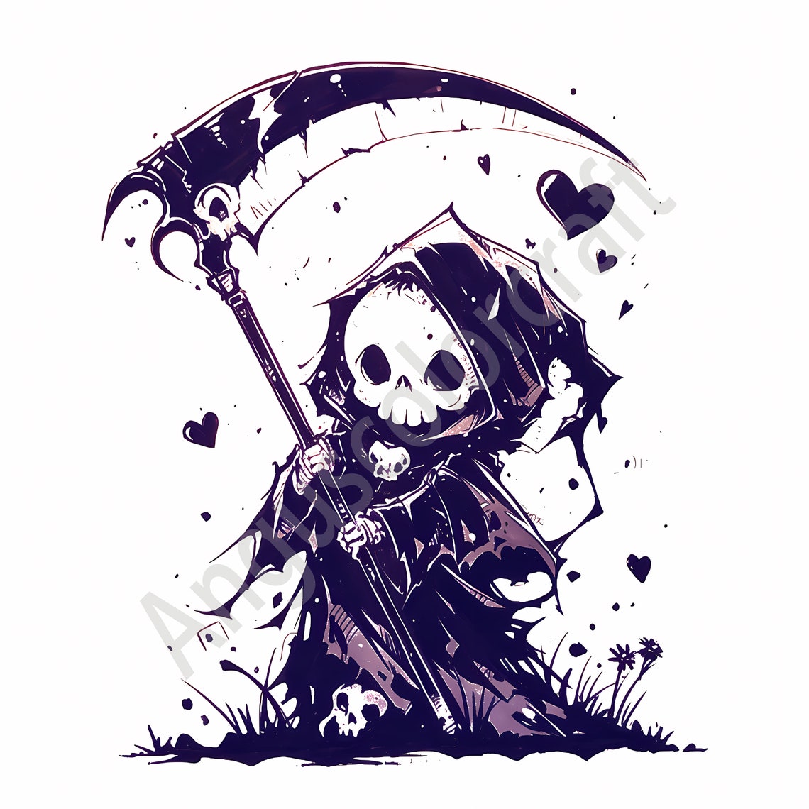 12 Cute Grim Reaper JPG, Black and White Clipart, Spooky Reaper ...