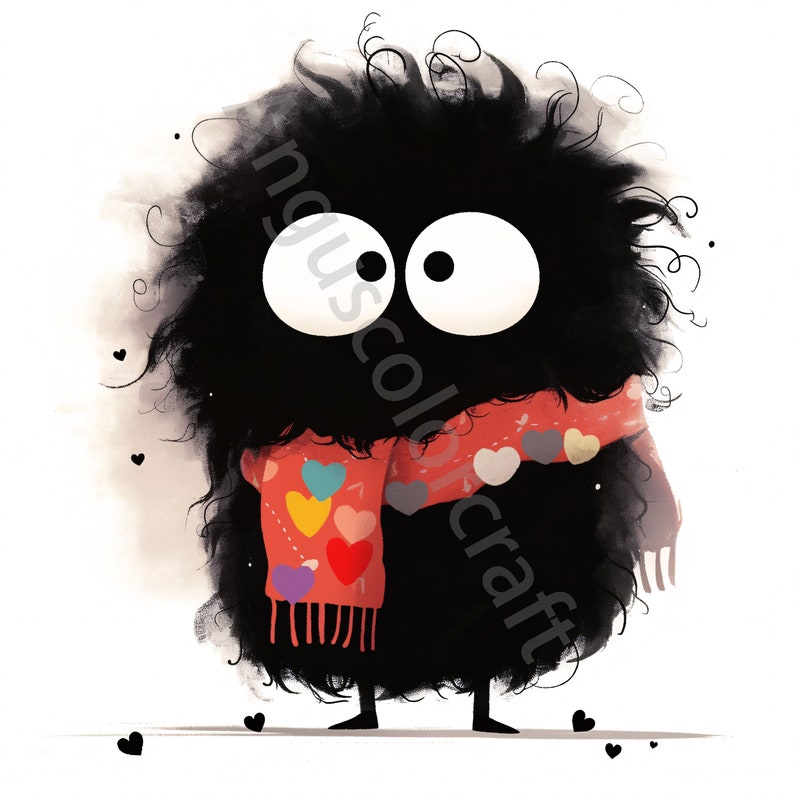 Black Fluffy Monster Clipart, Whimsical Monsters, 12 JPG, Digital ...
