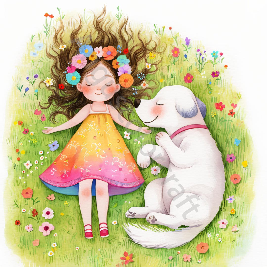 10 JPG Cute Girl With Dog Clip Art, Watercolor Clip Art, Junk ...