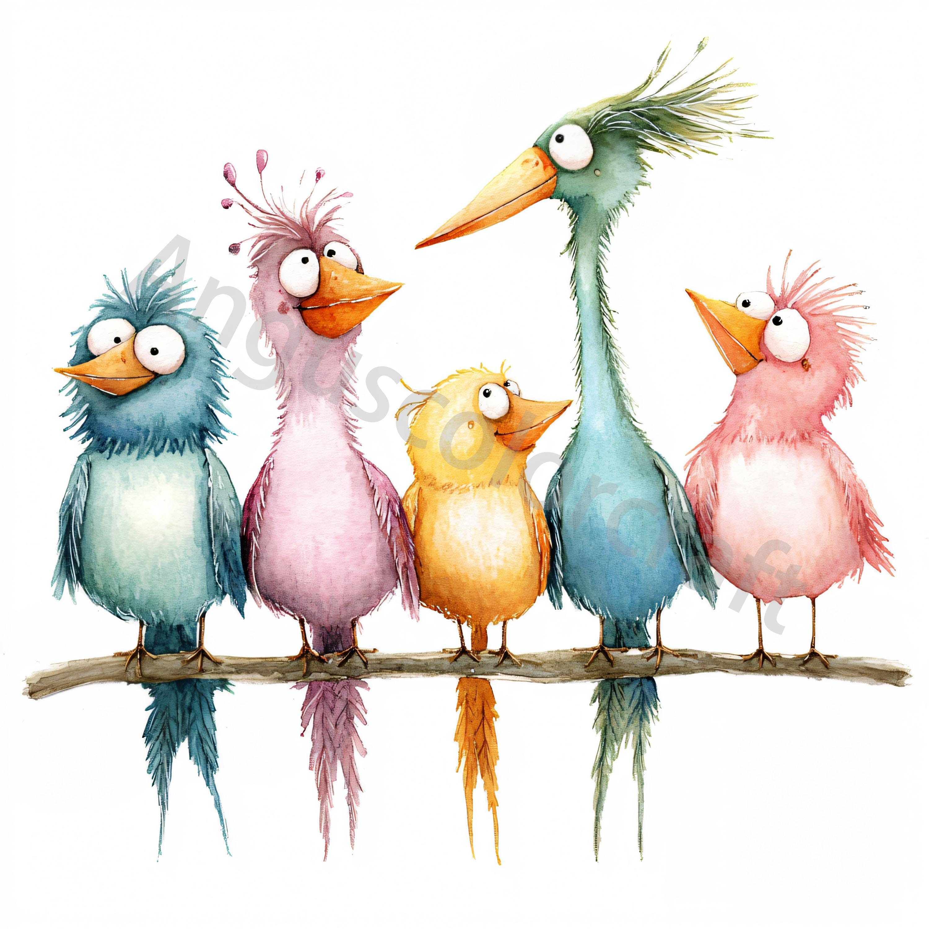 10 Funny Whimsical Birds Clipart, Cute Bird Clipart, High Quality Jpgs ...