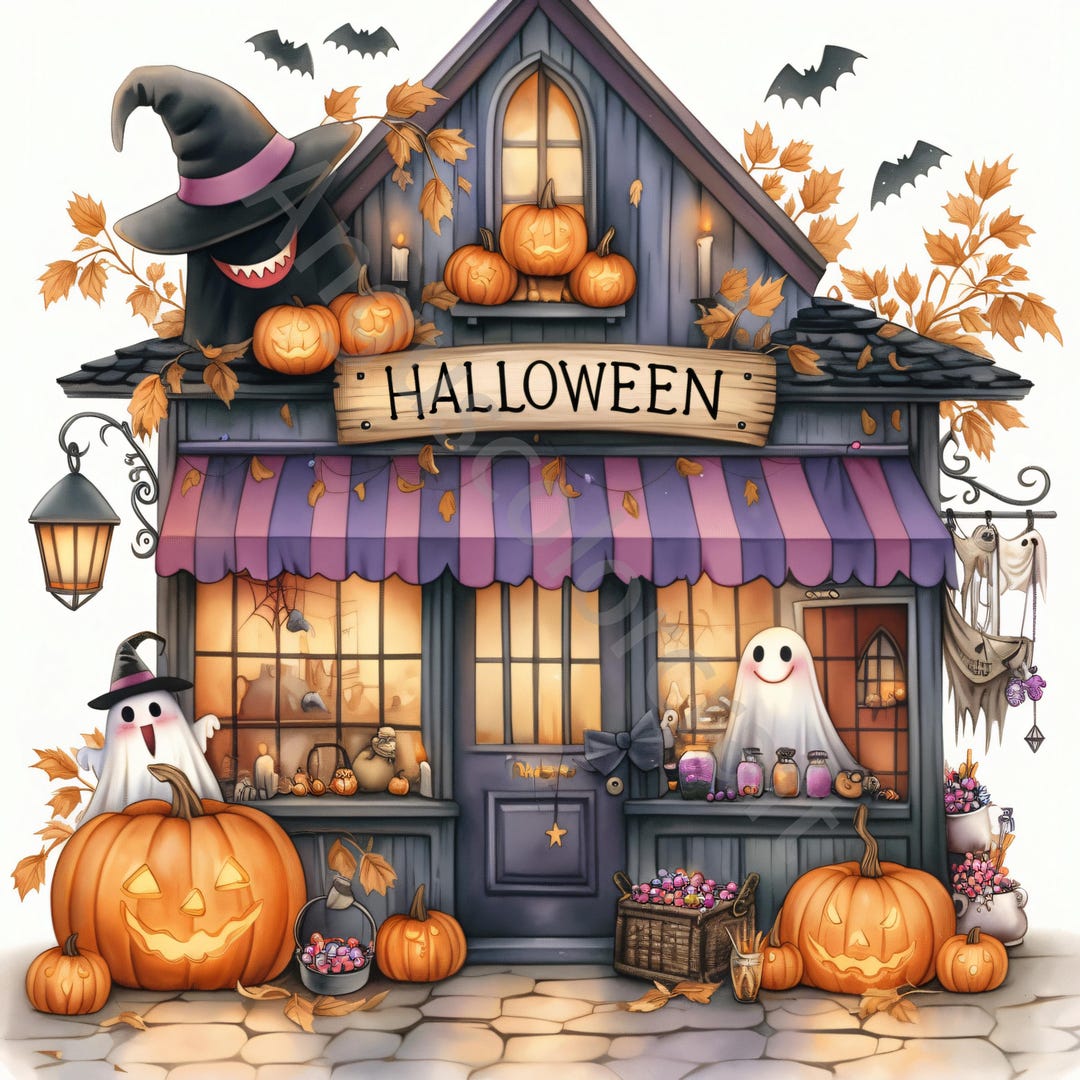 Halloween Shop Clip Art 10 High Res Watercolor Jpgs Junk Journaling ...