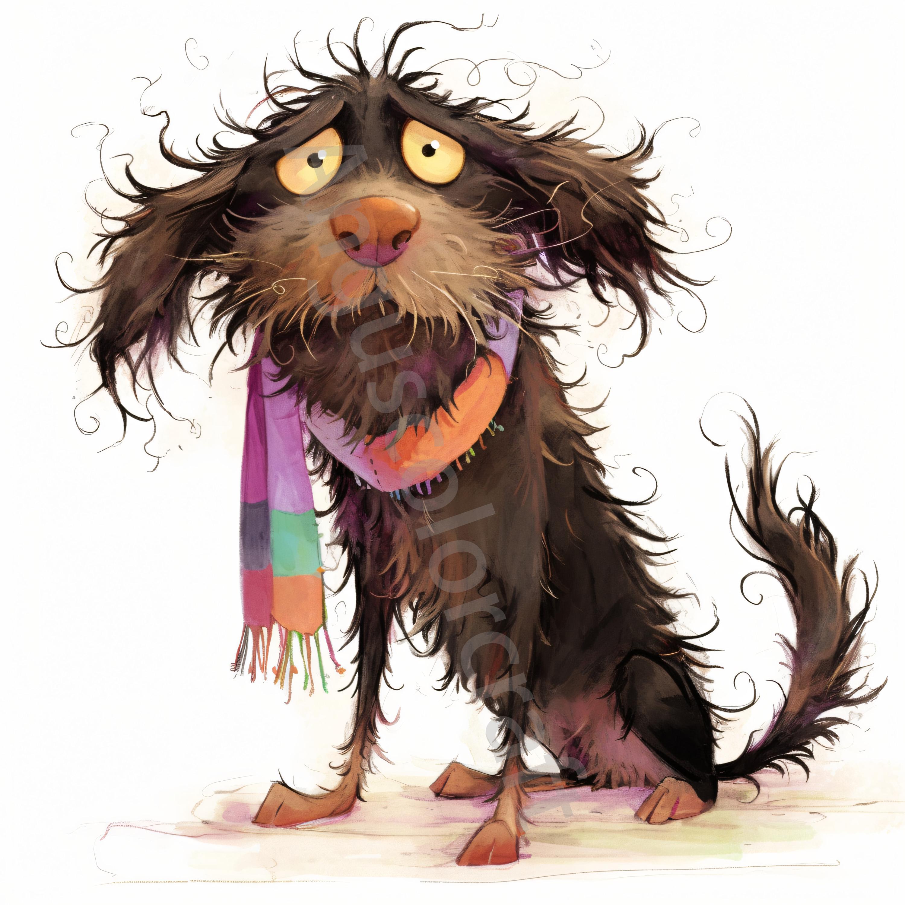 10 JPG Quirky Messy Hair Dog Clip Art, Watercolor Puppy, Junk ...
