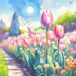 Tulip Garden Clip Art Bundle 10 High Res Watercolor Flowers Clipart ...