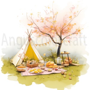 Watercolor Spring Picnic Clipart- 21 High Quality Jpgs - Spring Scenery ...