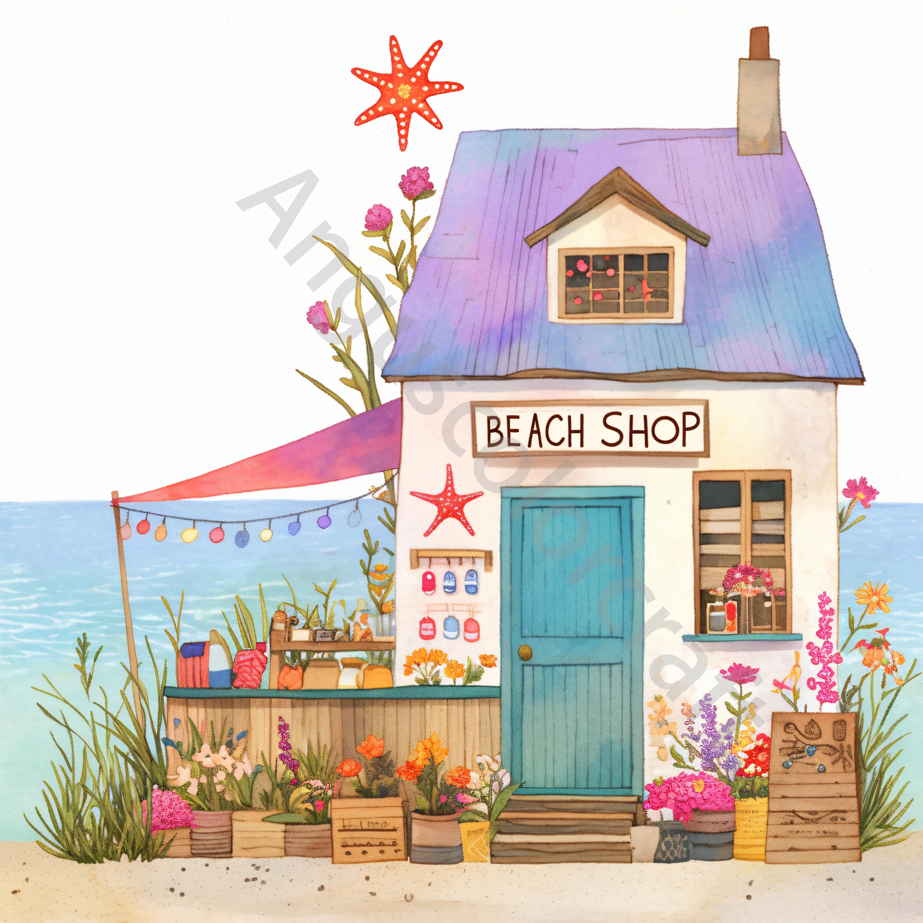 10 JPG Beach Shop Clip Art, Watercolor Clipart, Junk Journal, Scrapbook ...