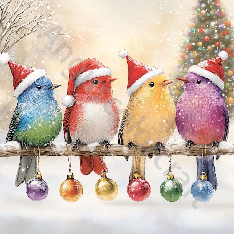 10 JPG Christmas Birds Clipart, Commercial Use, Whimsical Ephemera ...