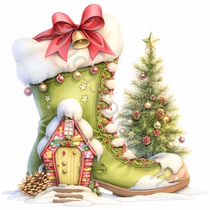 10 Christmas Fairy‘s Boot House Clipart, Commercial Use, Whimsical ...