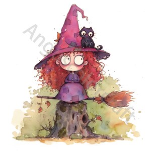 13 Jpgs Quirky Little Witch Clipart, Commercial Use, Whimsical Ephemera ...