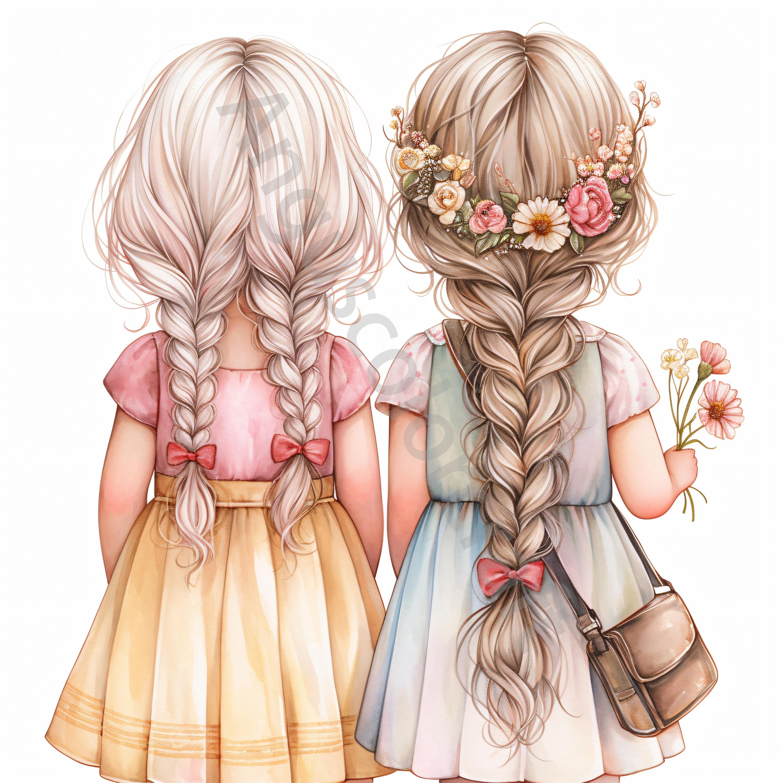 Best Friends Little Girls Clip Art Kit 13 High Res Watercolor Jpgs for ...