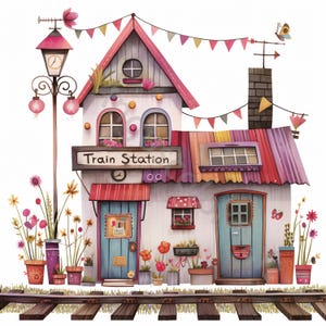 10 Train Station Clip Art, Watercolor JPG, Junk Journaling, Scrapbook ...