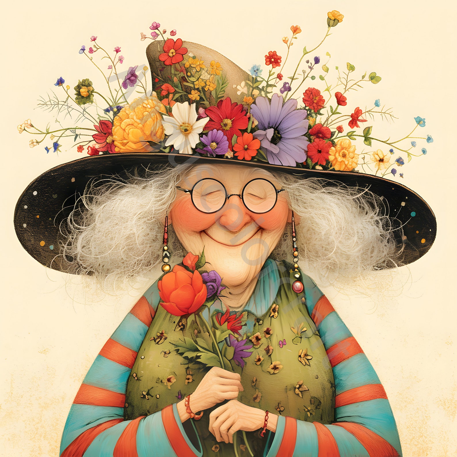 Vintage Whimsical Old Women Clip Art of 10 JPG Whimsical Old Lady ...