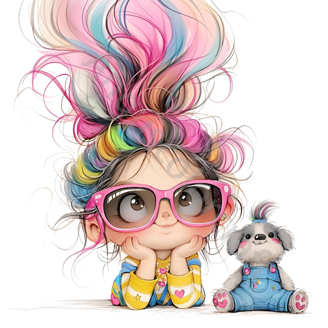 13 Quirky Girl Clipart Set 2, Girl With Pet, Commercial Use, Whimsical ...