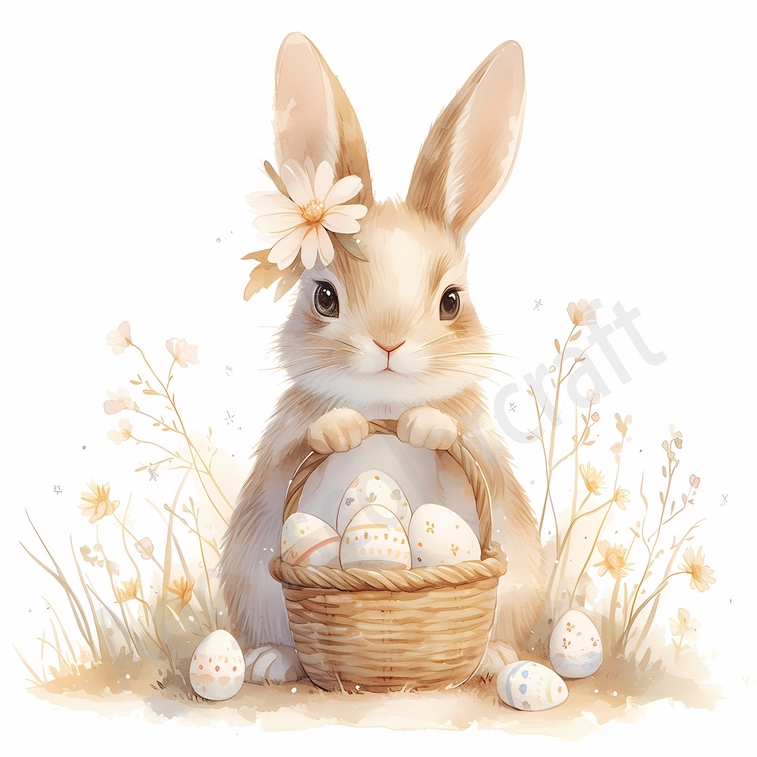 20 Watercolor Easter Rabbit Clipart Easter Eggs Card Making Mixed Media ...