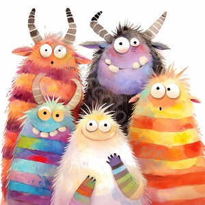 10 JPG Monster Family Clip Art, Watercolor Clipart, Junk Journal ...