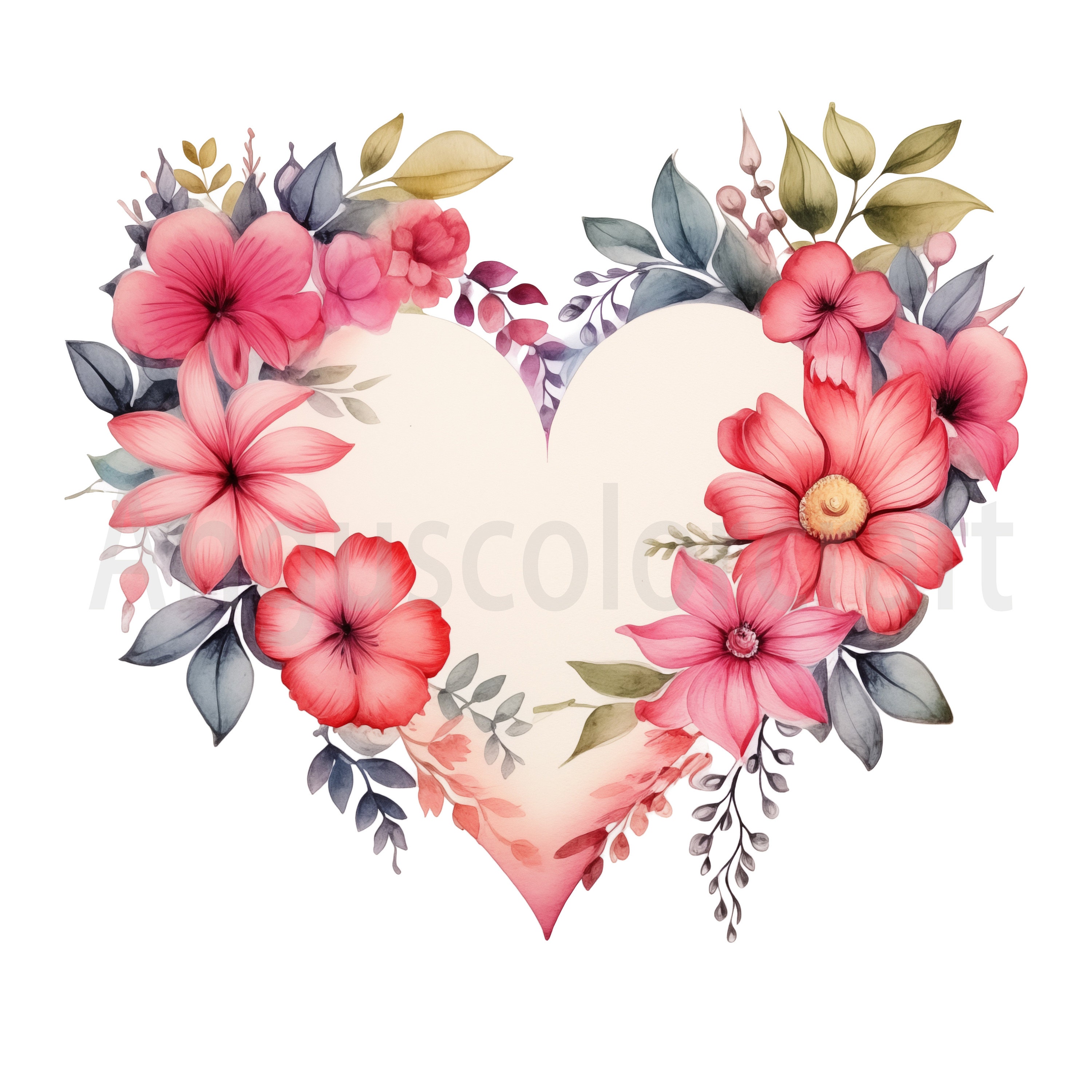 Hearts and Flowers Clipart, Valentine's Day Card, Love, 18 High Quality ...