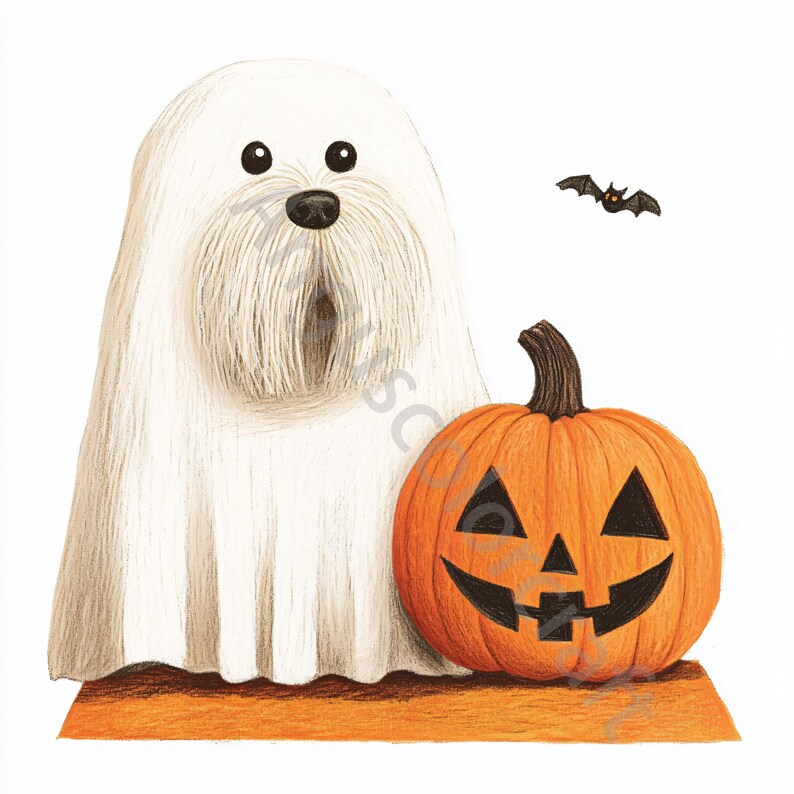 10 Jpgs Quirky Ghost Dog Clip Art Bundle, Halloween Clipart, Watercolor ...
