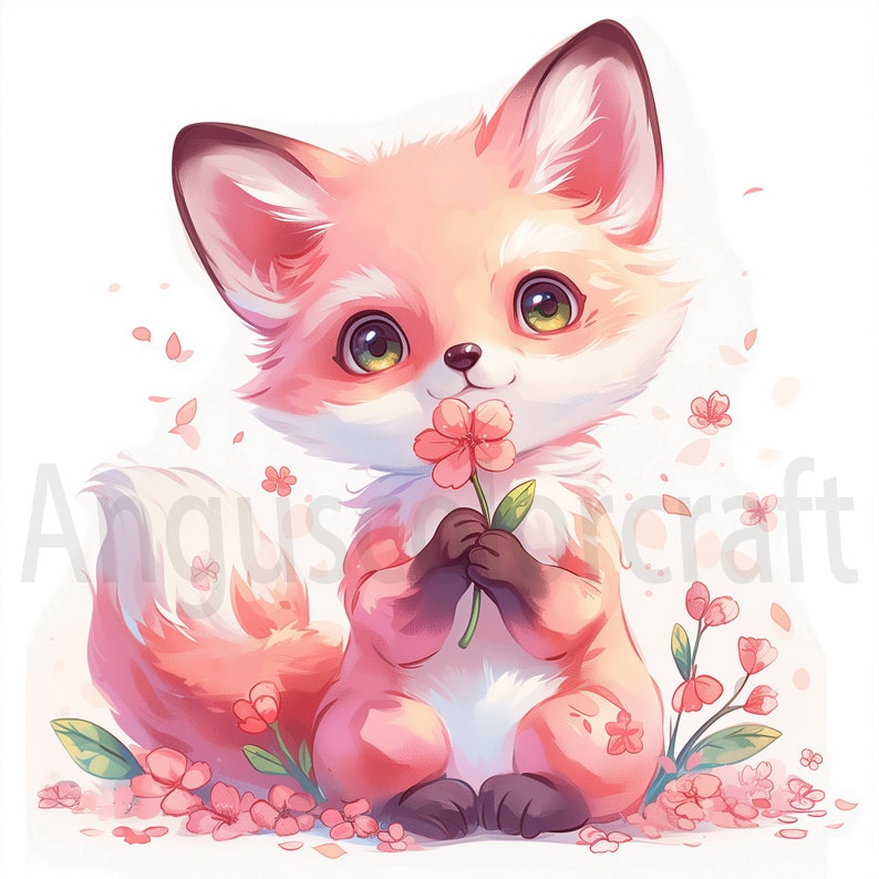 19 Cute Fox With Flower Clipart, Commercial Use, Whimsical Ephemera ...