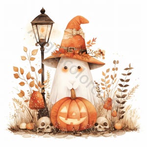 12 JPG Watercolor Halloween Ghost Clipart Bundle Cute Ghost Clipart ...