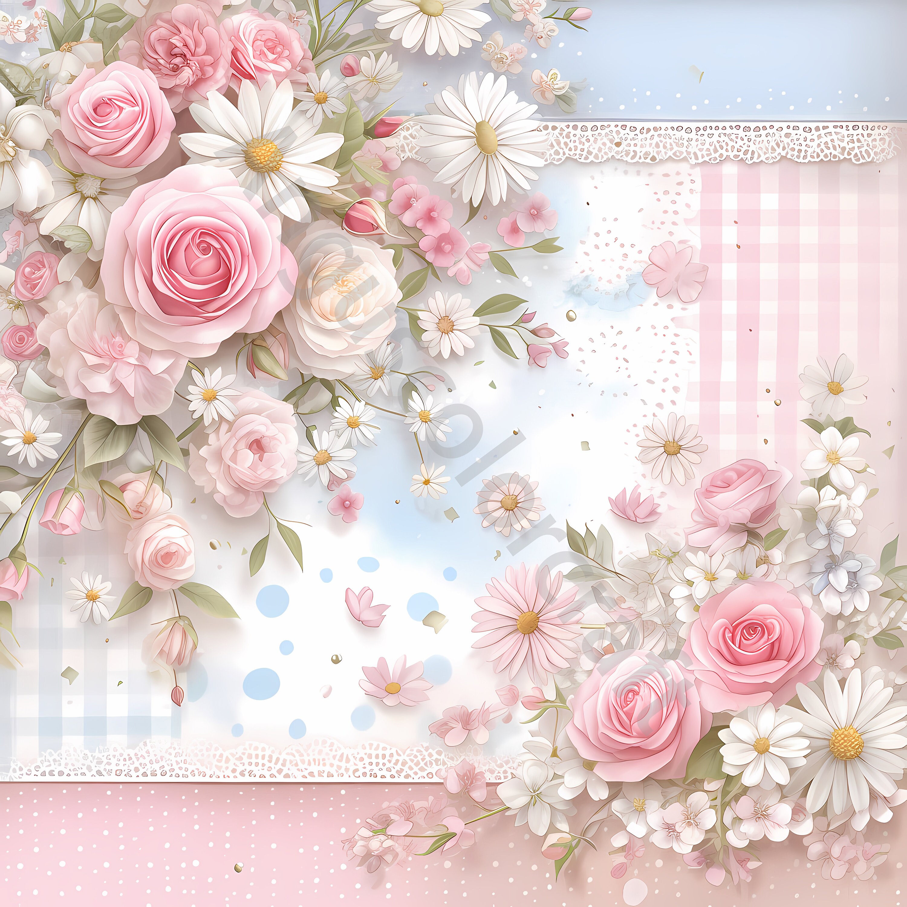 12 Pink Calico Paper Clip Art Bundle Watercolor Clipart JPG, Junk ...