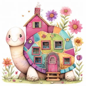 10 Quirky Turtle House Clip Art, Watercolor Clipart JPG, Junk ...