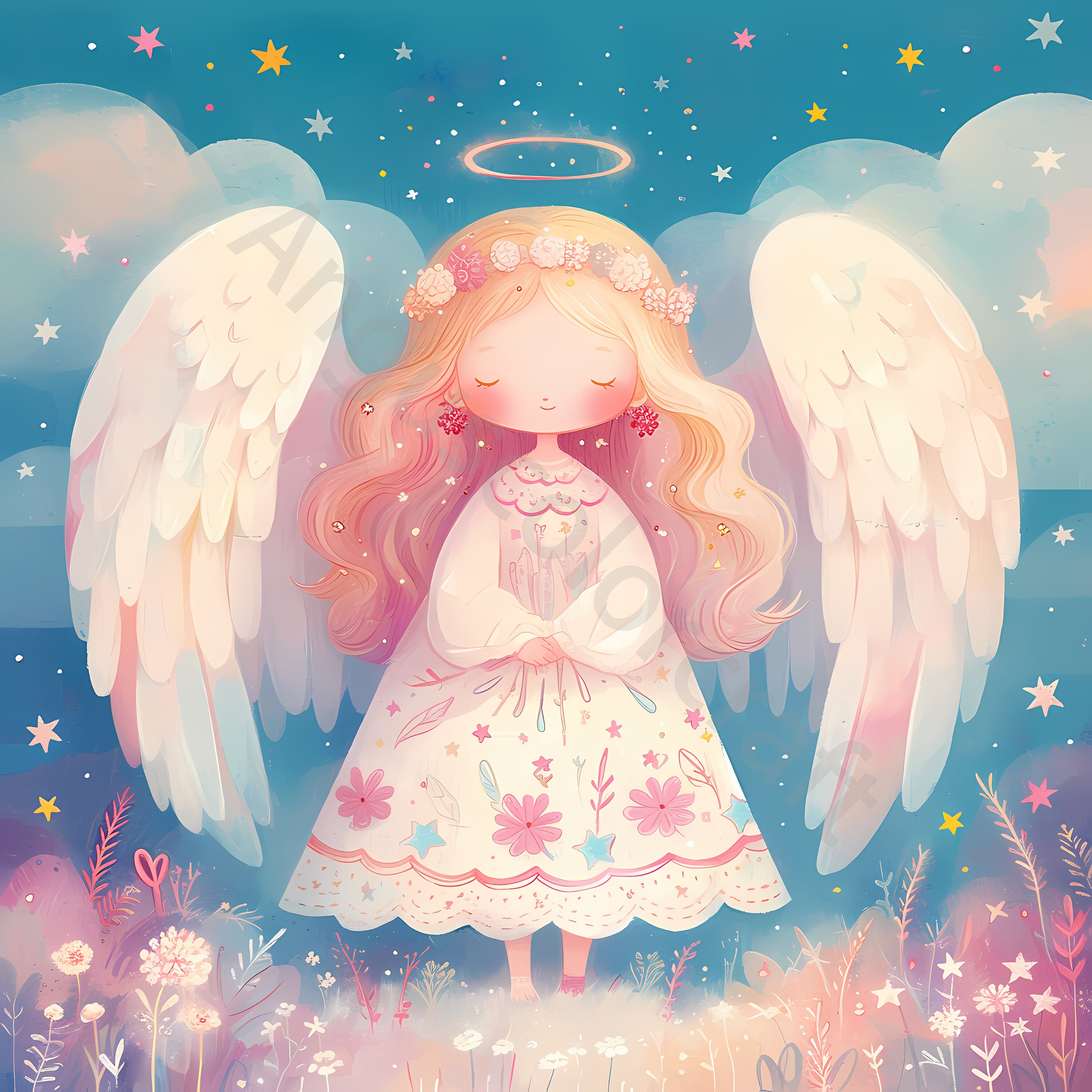 Whimsical Angel Clip Art 10 High Res Watercolor JPG for Junk Journaling ...