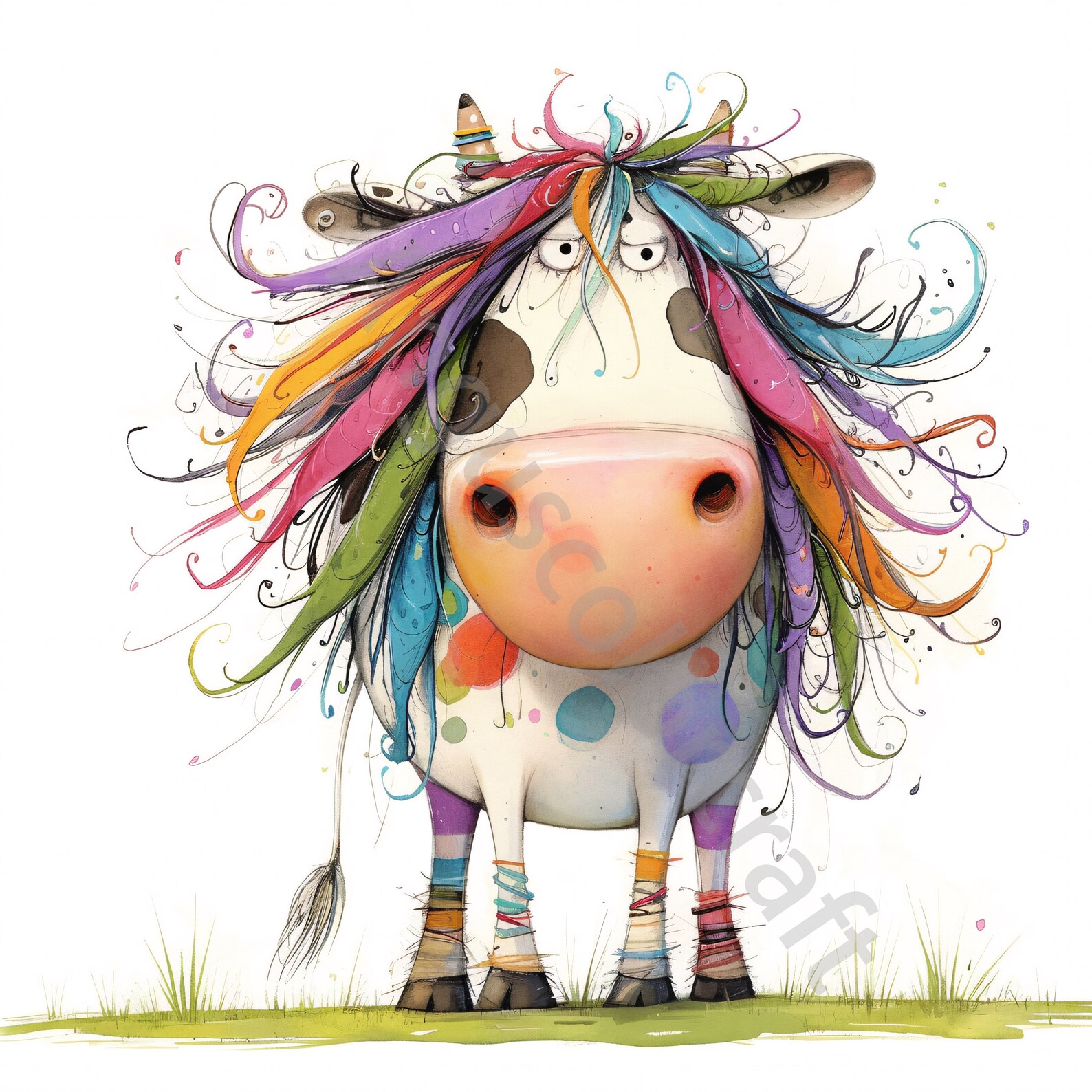 13 Quirky Cow Clipart, Commercial Use, Whimsical Ephemera, Watercolor ...