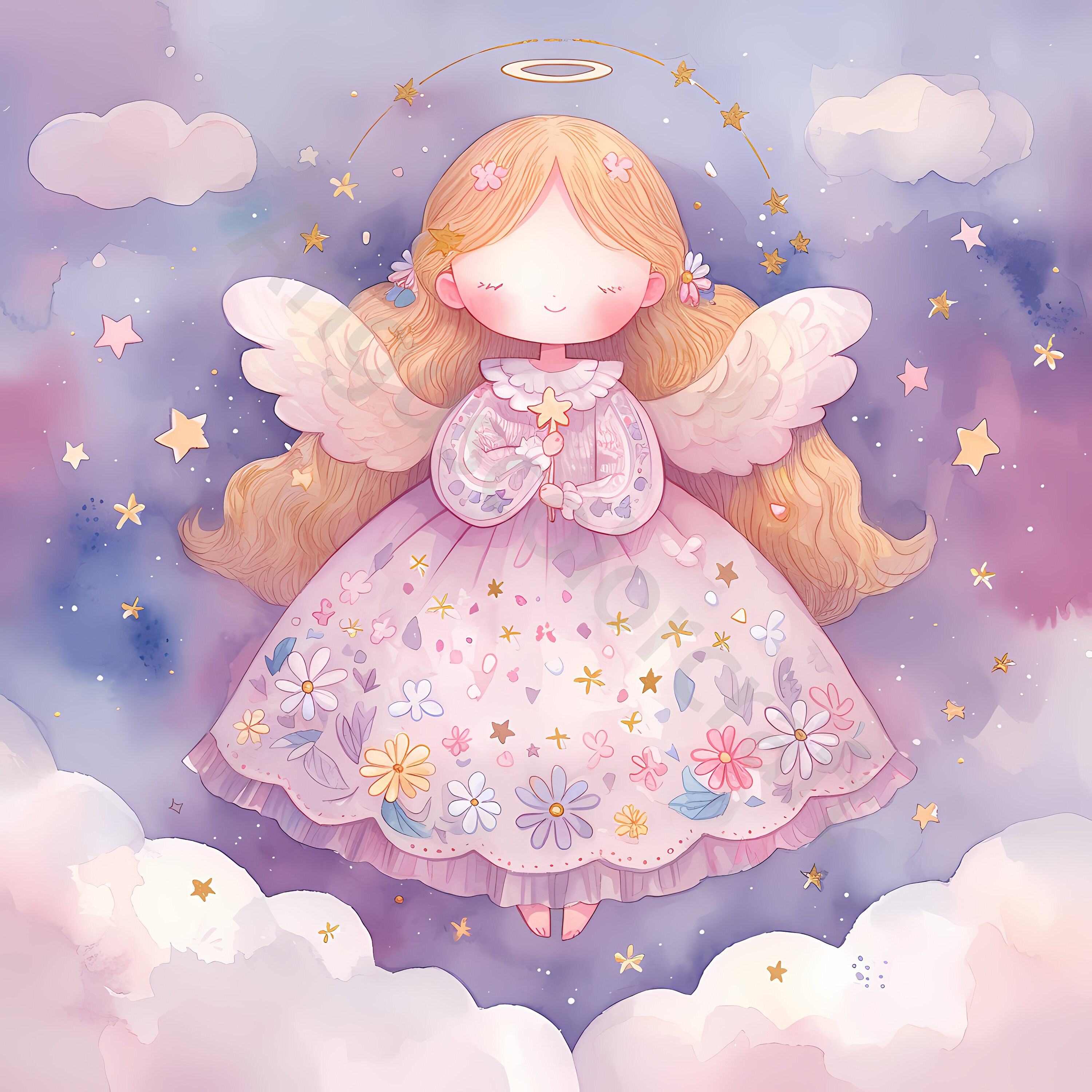 Whimsical Angel Clip Art 10 High Res Watercolor JPG for Junk Journaling ...