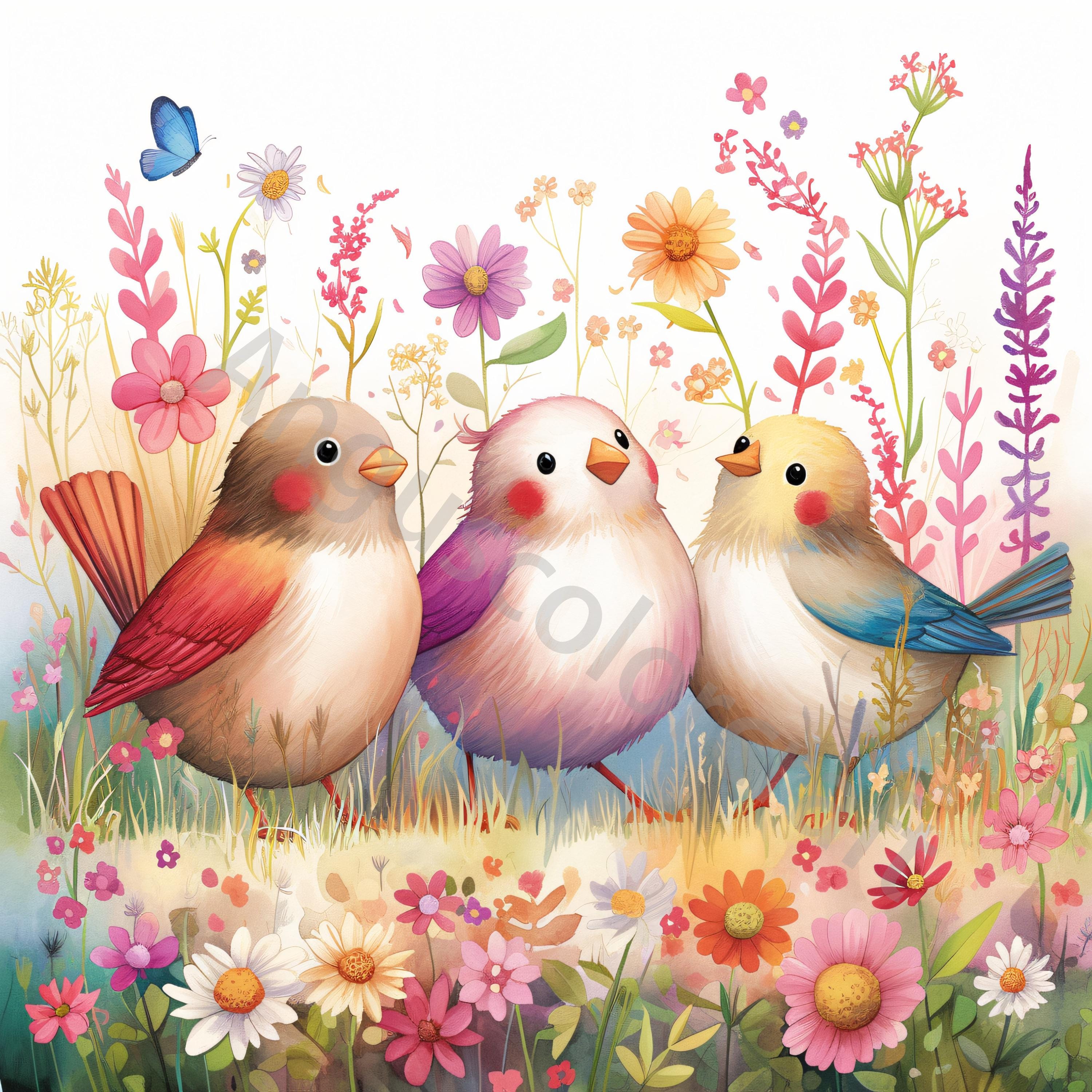 10 Bird in Garden Clip Art, Watercolor Clipart JPG, Junk Journaling ...