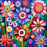 10 Retro Pop Art Floral Clipart, Bright Colorful Flowers Illustration ...