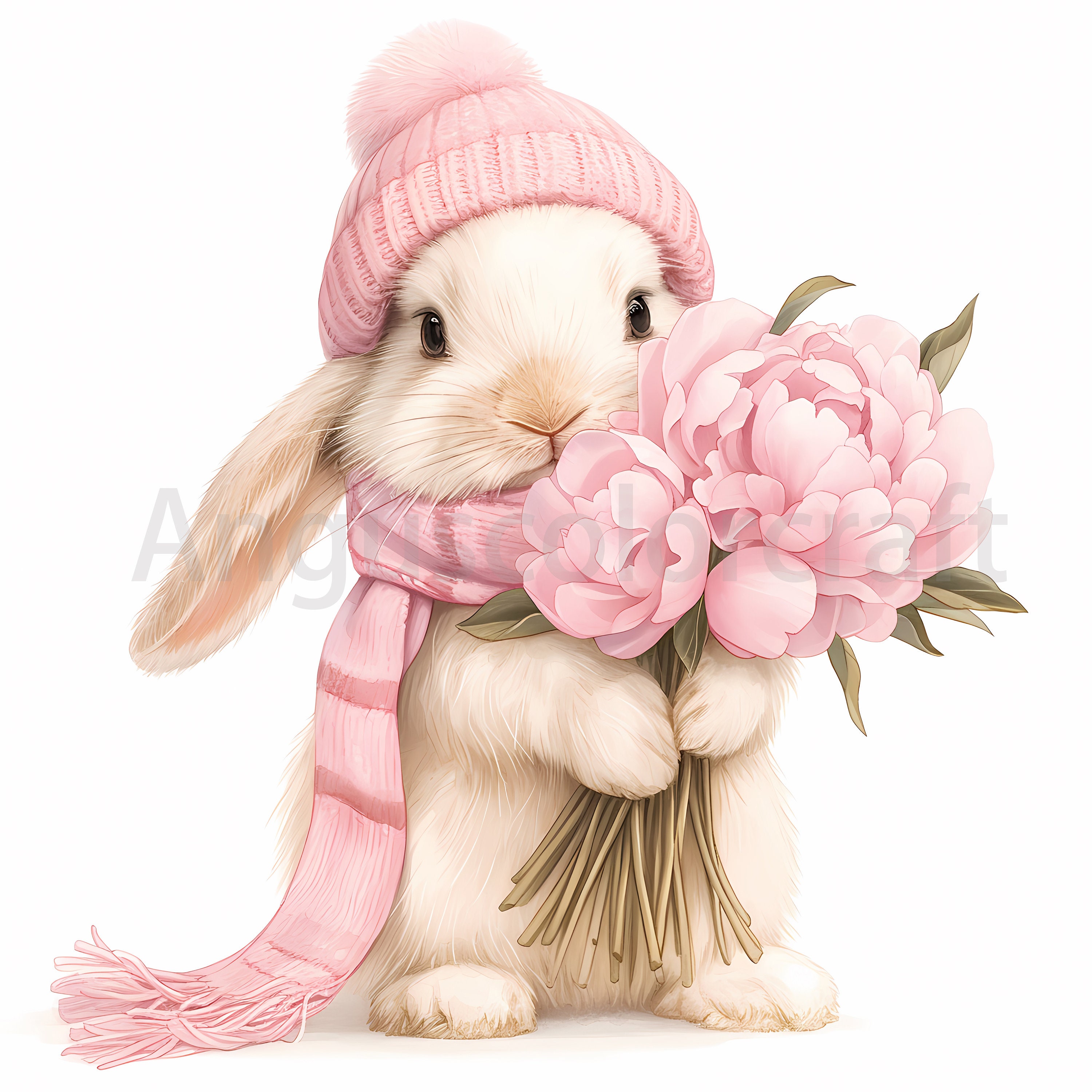 Cute Floral Bunny Clipart, Printable Watercolor Clipart, 12 High ...