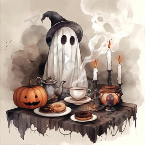 10 JPG Ghost and Coffee Clip Art, Watercolor Ghost Clipart, Junk ...
