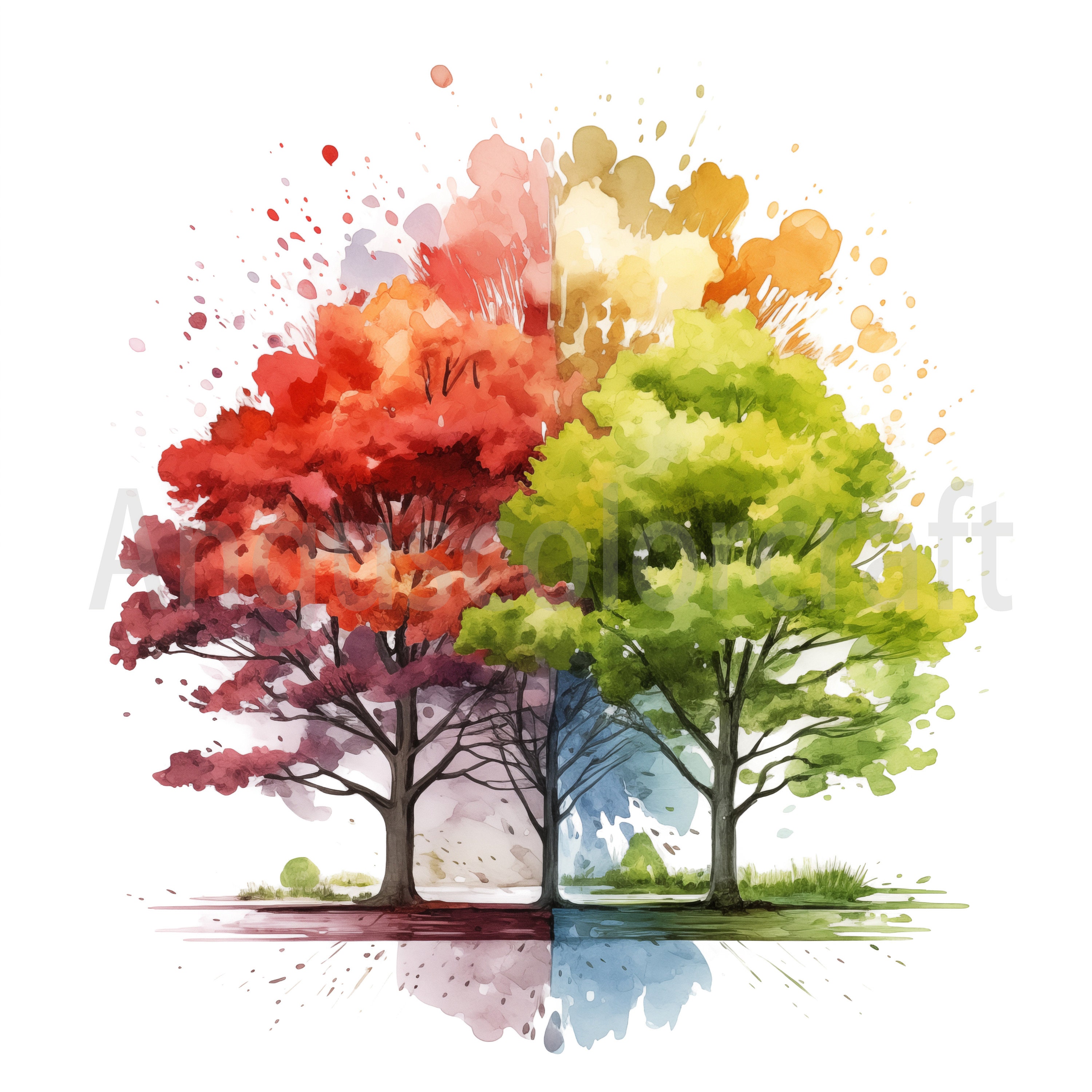 18 Quirky Trees Clipart, Commercial Use, Whimsical Ephemera, Watercolor ...