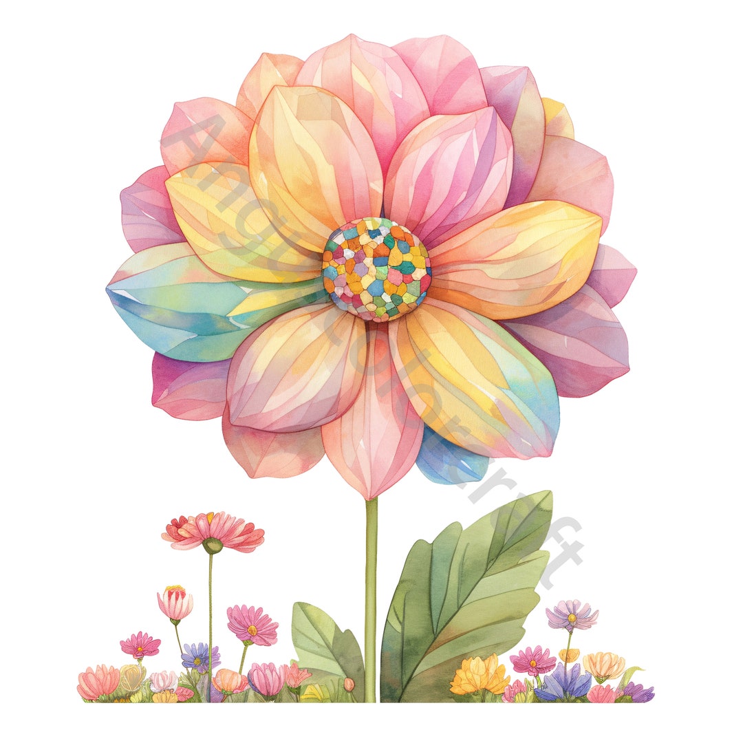 13 Cute Whimsical Flower Clipart, Rainbow Flower Clipart, High Res JPG ...