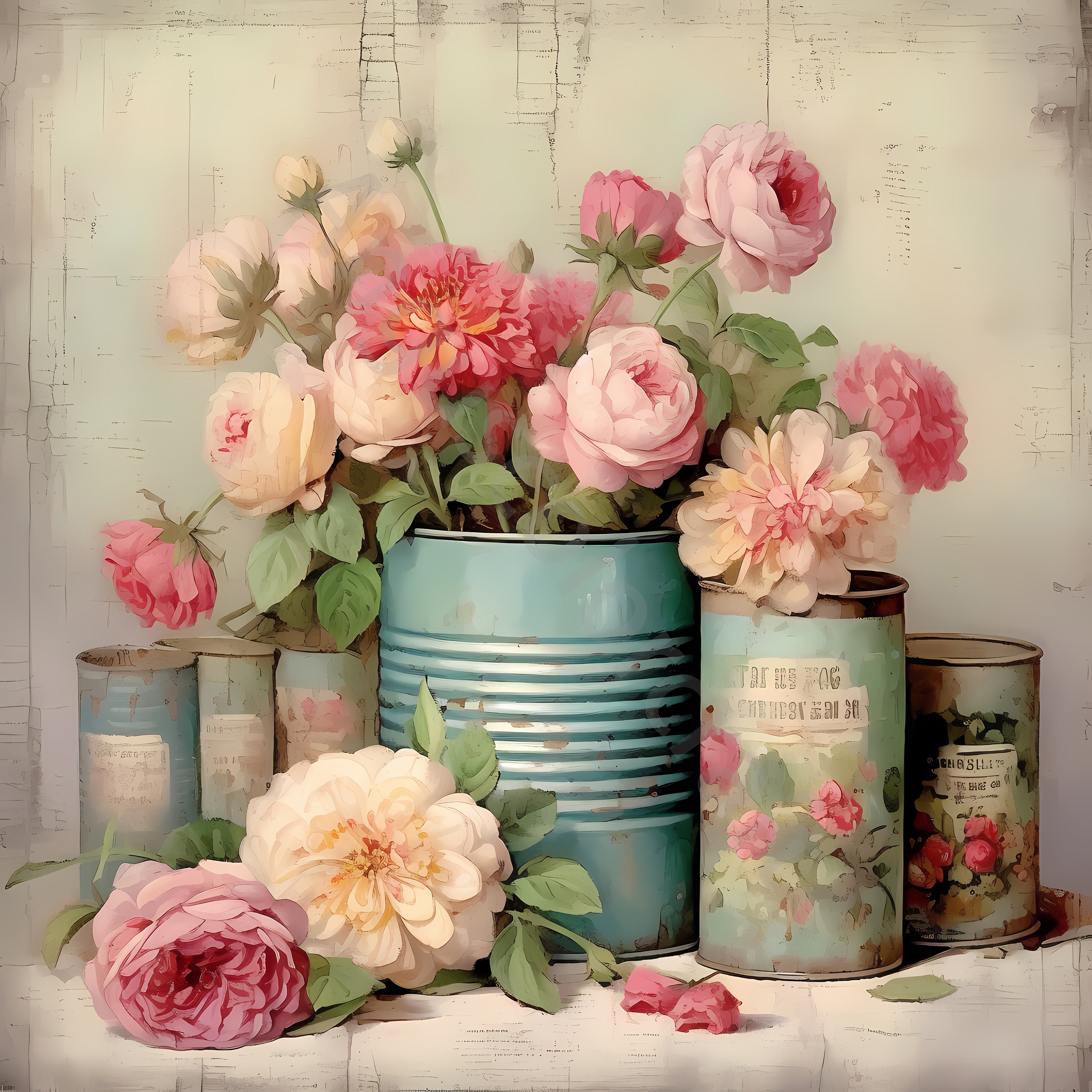 Shabby Chic Retro Cans and Flowers Clipart Bundle- 12 High Quality ...