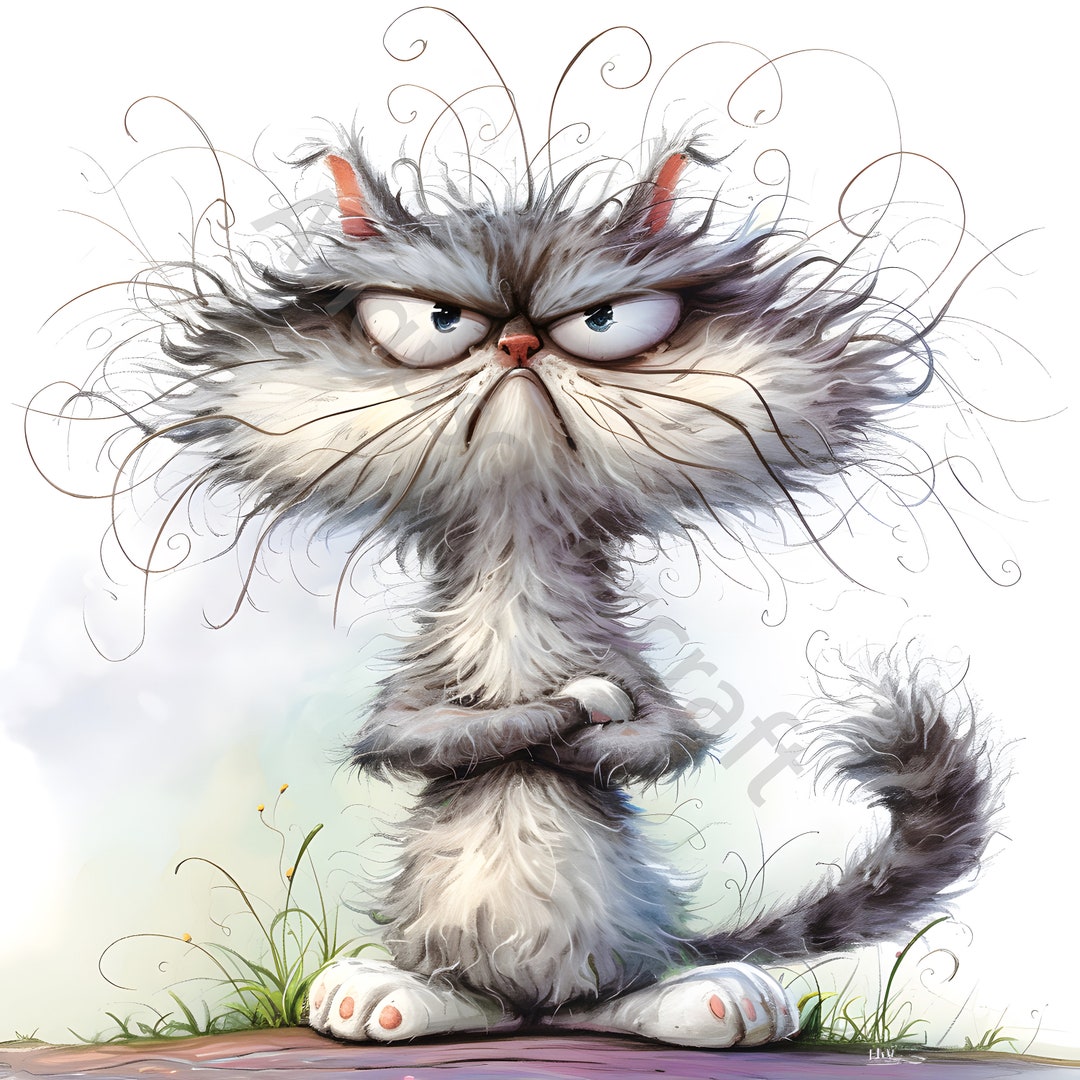 Frazzled Cat Clip Art 15 High Res Watercolor Jpgs for Junk Journaling ...