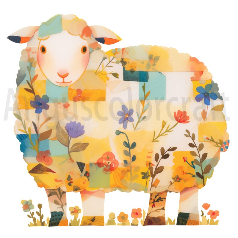 Collage-style Sheep Clipart Bundle - 20 High Quality Jpgs, Commercial ...