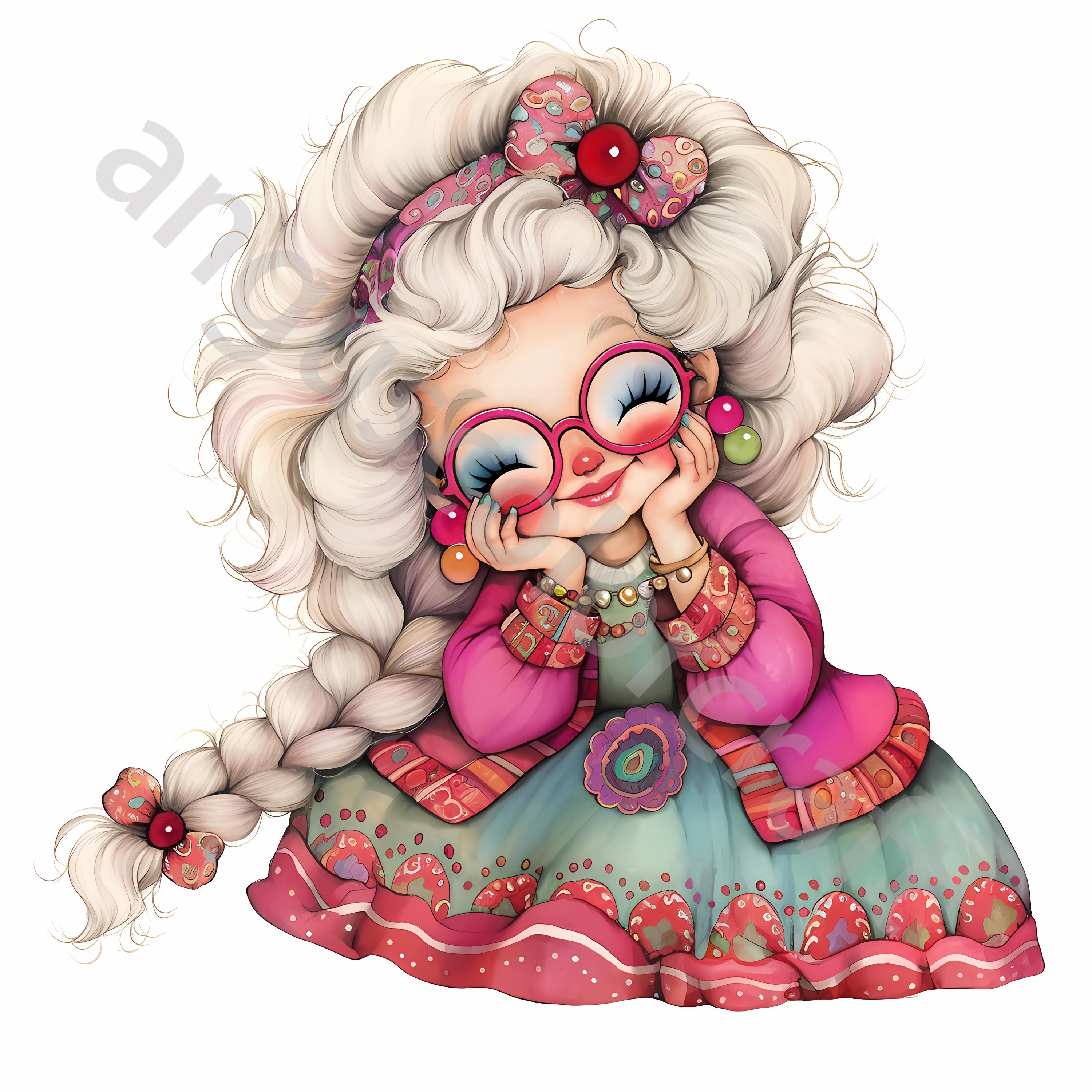 10 Quirky Mrs. Claus Clip Art, Watercolor Clipart JPG, Junk Journaling ...