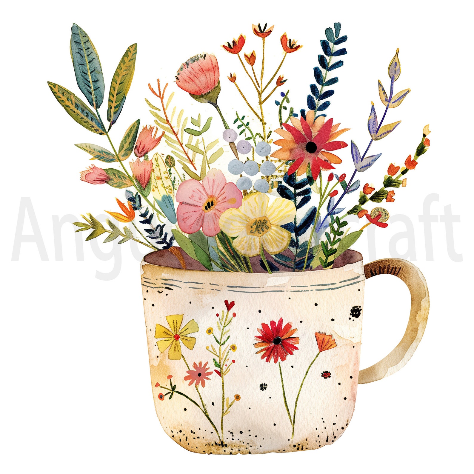 Quirky Flowers Cup Clipart-22high Quality Jpgs, Scrapbook Paper ...